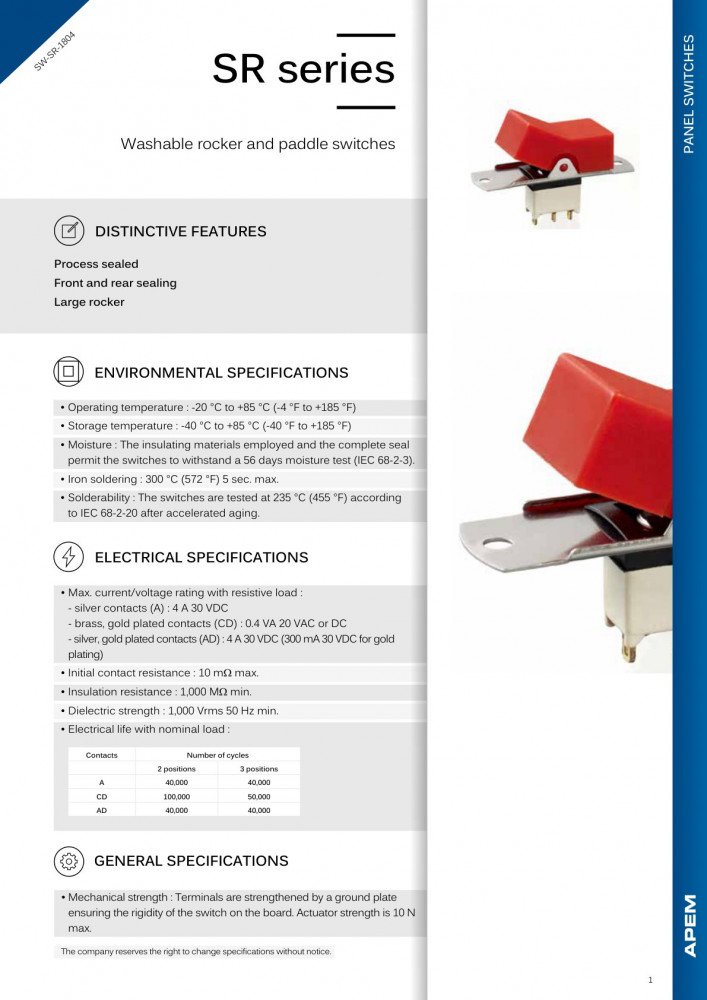 APEM SR series datasheet page 7