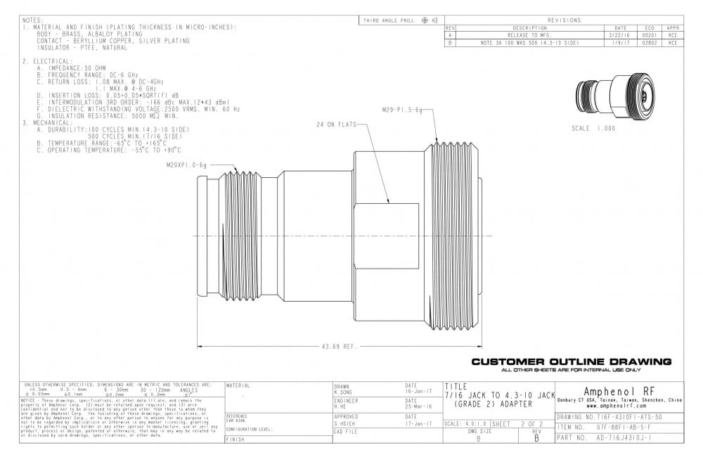 Amphenol AD-716J4310J-1 customer outline drawing