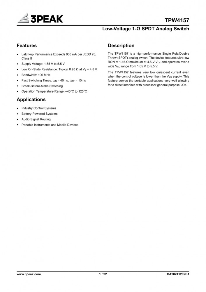 TPW4157 datasheet page 1
