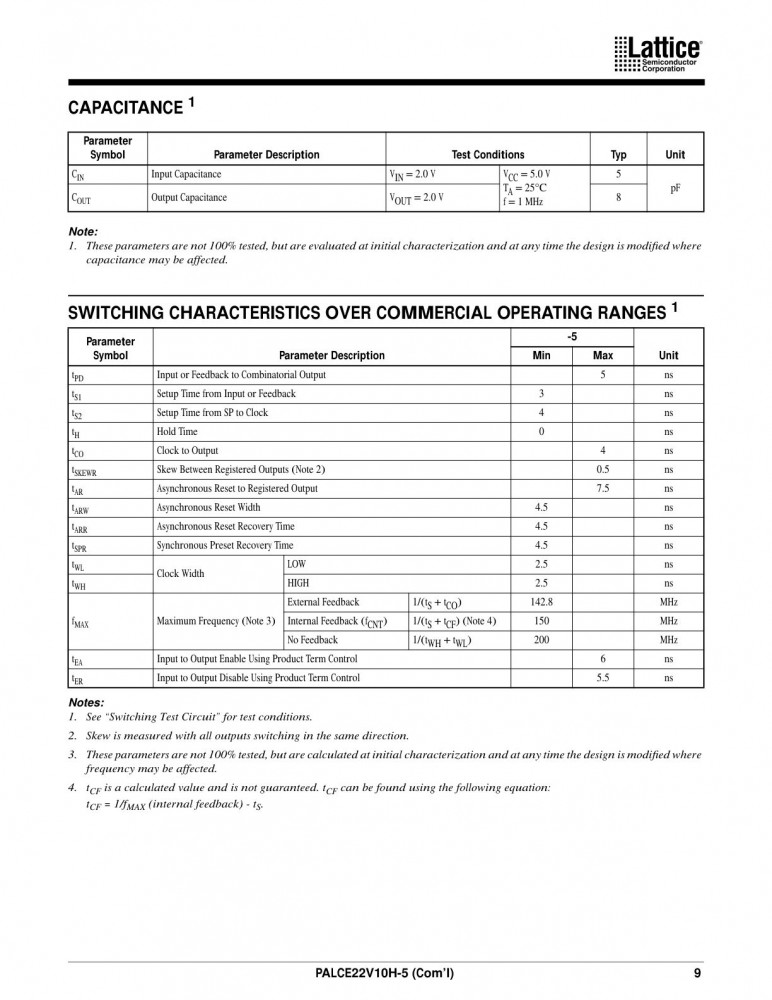 PALCE22V10H technical document page 9