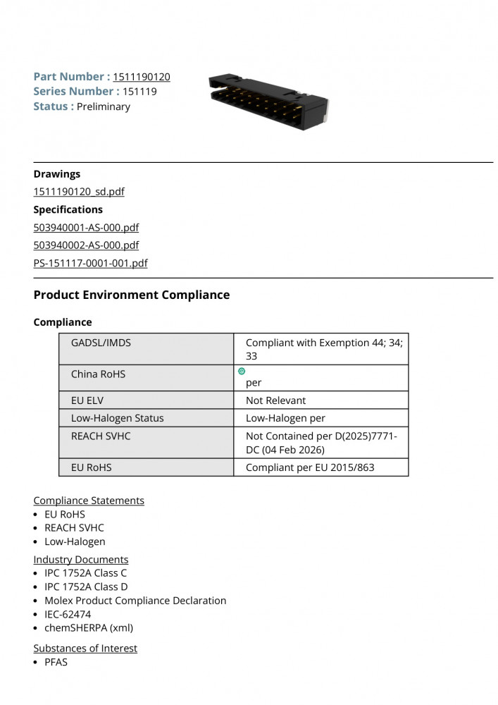Molex Milli-Grid header product specification page 1