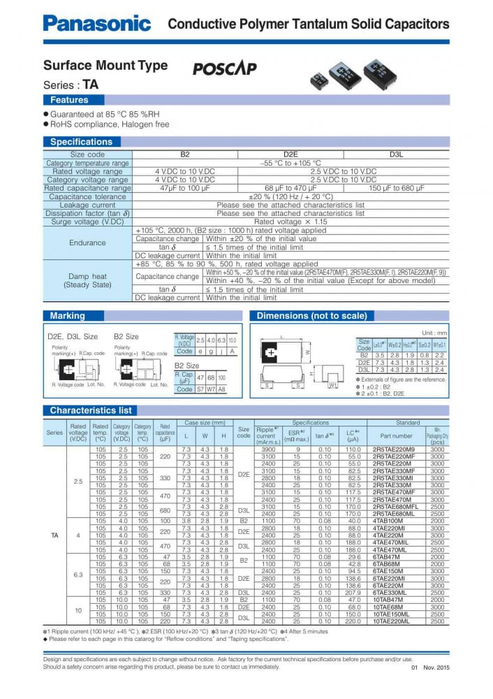 PANASONIC TA Series POSCAP technical document preview