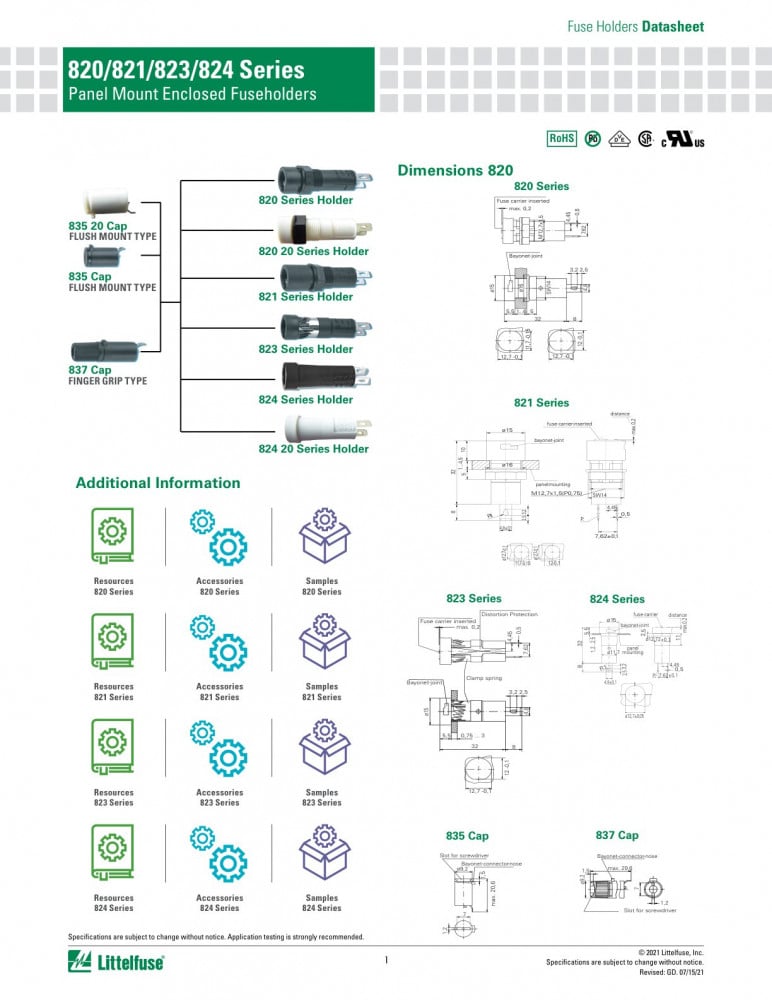 Littelfuse 820 series fuseholder technical document page 1