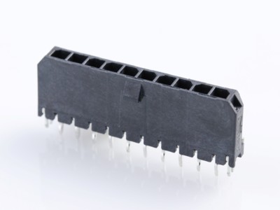 Micro-Fit 3.0 Right-Angle Header, 3.00mm Pitch, Single Row, 11 Circuits, with Snap-in Plastic Peg PCB Lock, 1.52µm Matte Tin Plating, Glow-Wire Capable, Black