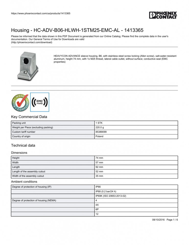 Phoenix Contact 1413365 product document page 1
