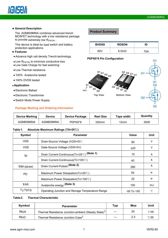 AGM609MNA datasheet page 1