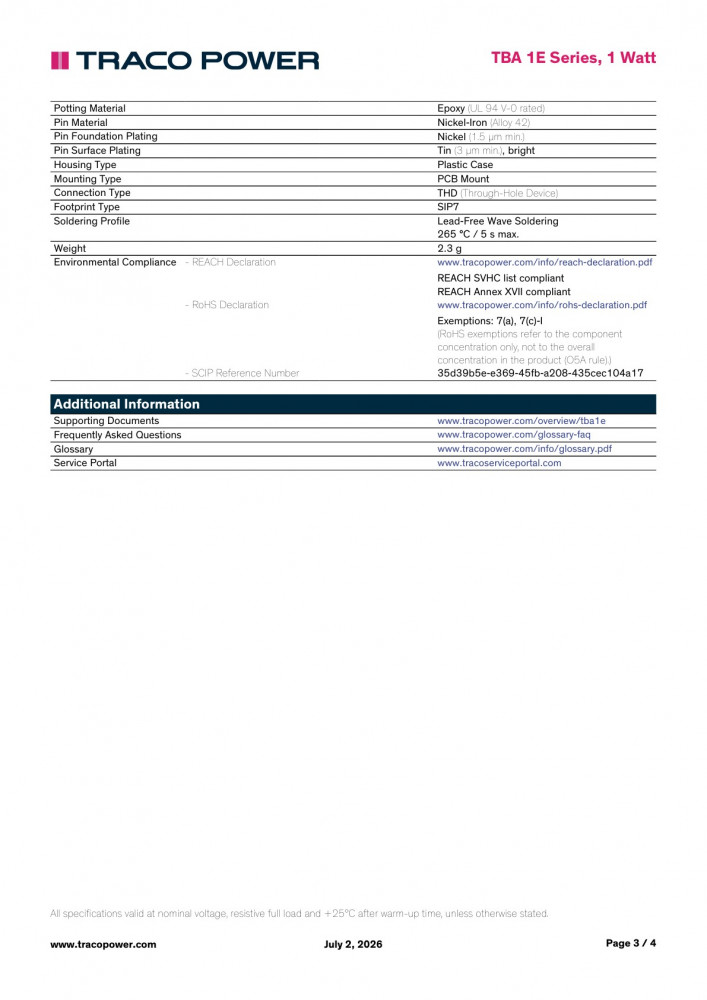 TRACO POWER TBA 1E datasheet page 3