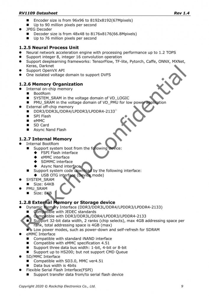 RV1109 datasheet page 9