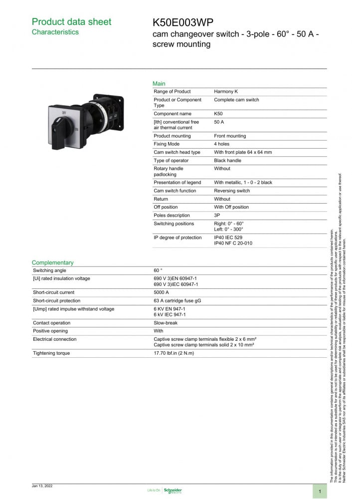 K50E003WP technical document page 1