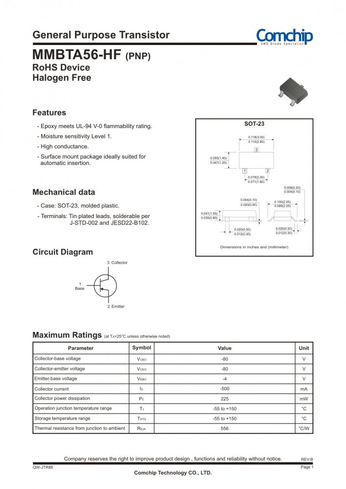 MMBTA56-HF datasheet page 1