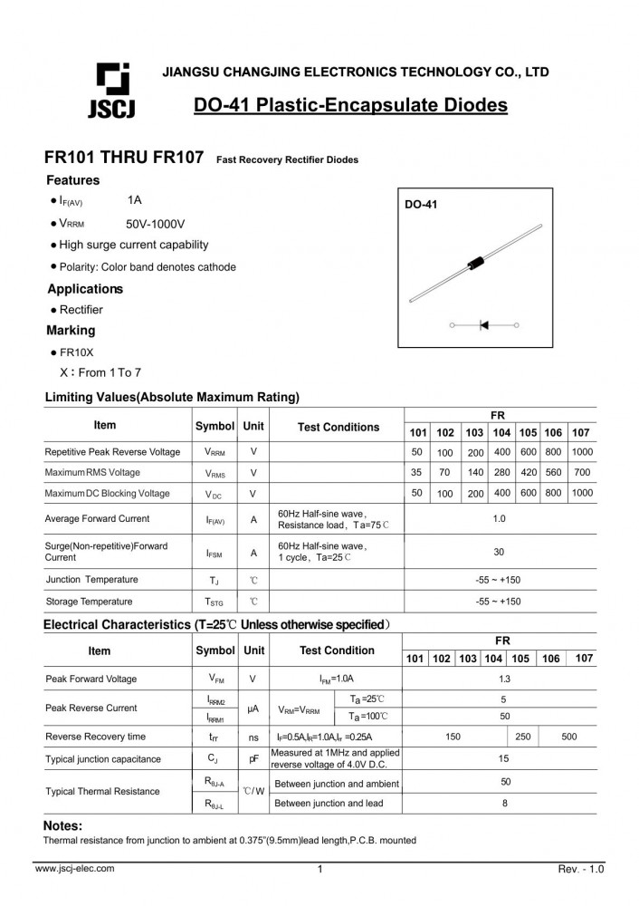 JSCJ FR107 datasheet page 1