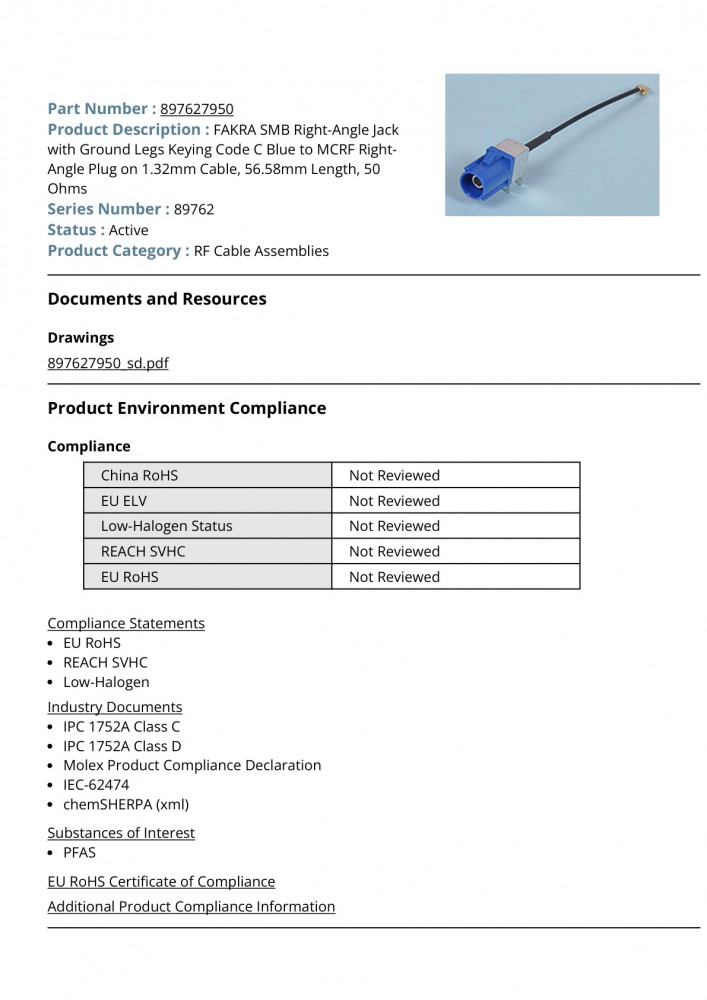 Molex 897627950 technical drawing preview, page 1
