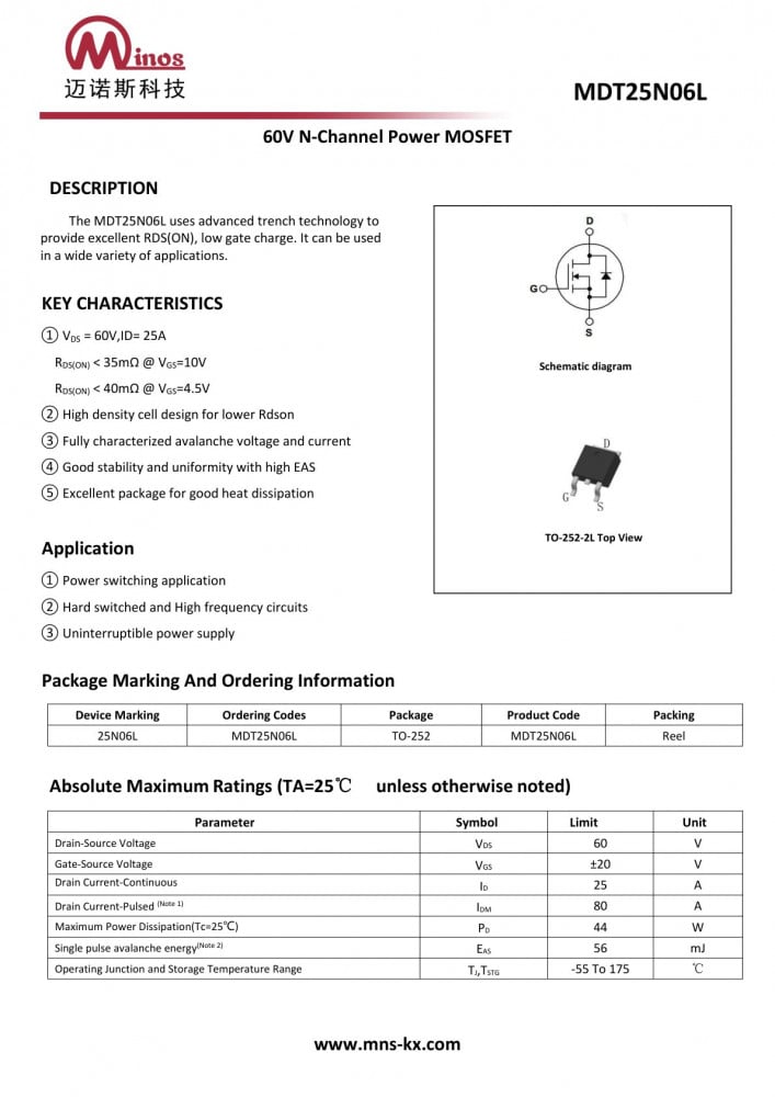 MDT25N06L datasheet page 1