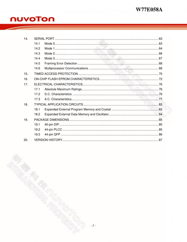 W77E058 datasheet page 2