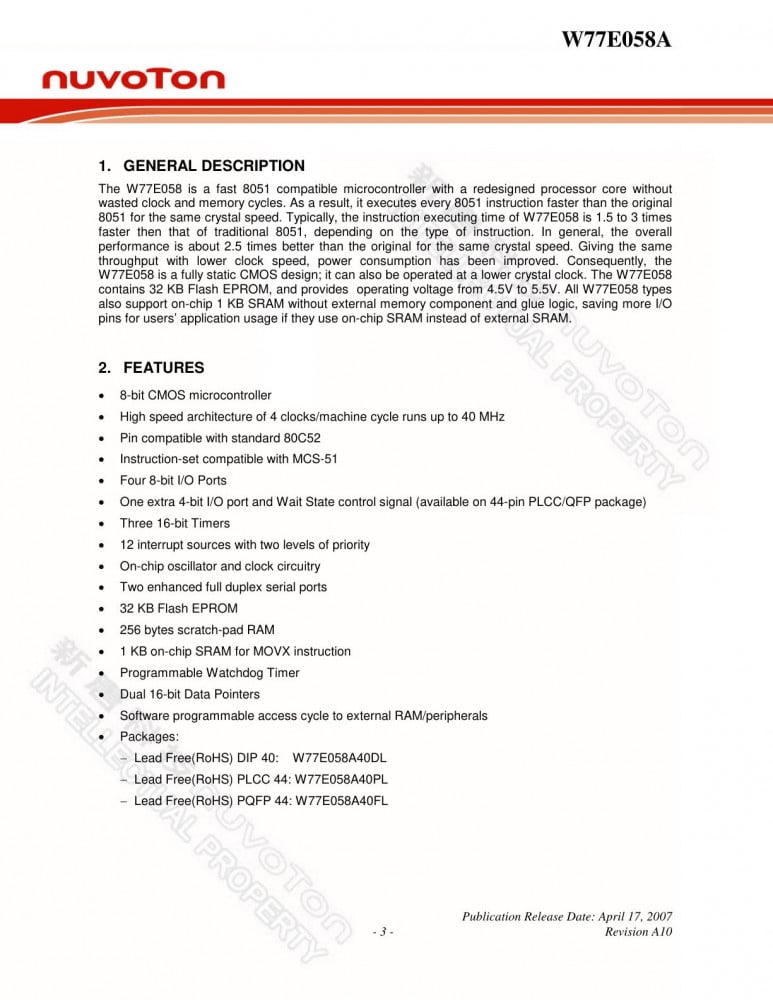 W77E058 datasheet page 3