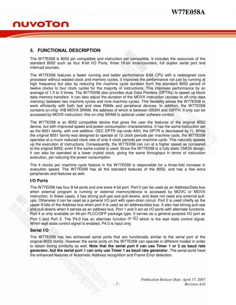 W77E058 datasheet page 7