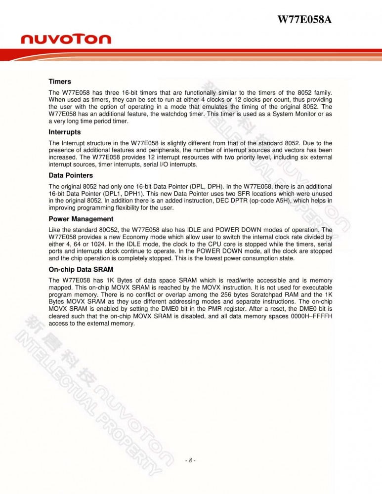W77E058 datasheet page 8