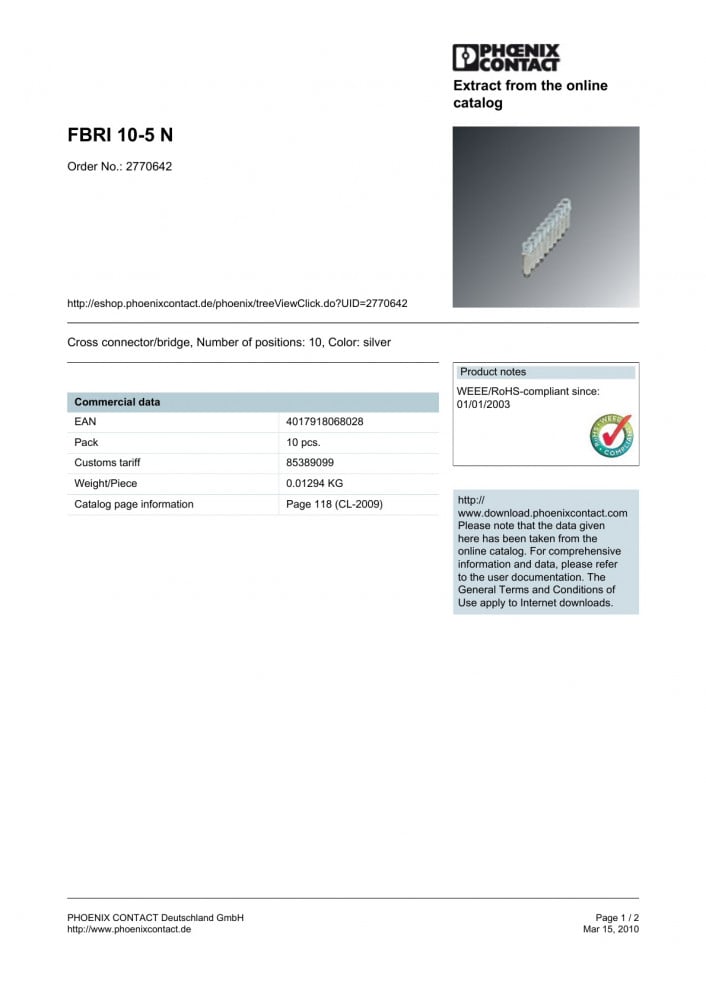 Phoenix Contact FBRI 10-5 N catalog documentation page