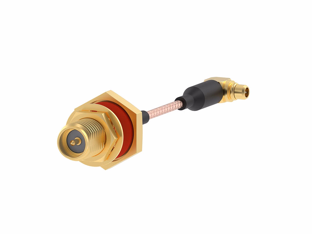 SMA Right-Angle Bulkhead Jack Rear Mount to SMA Right-Angle Plug on RG-174 Cable, 152.40mm Length, 50 Ohms