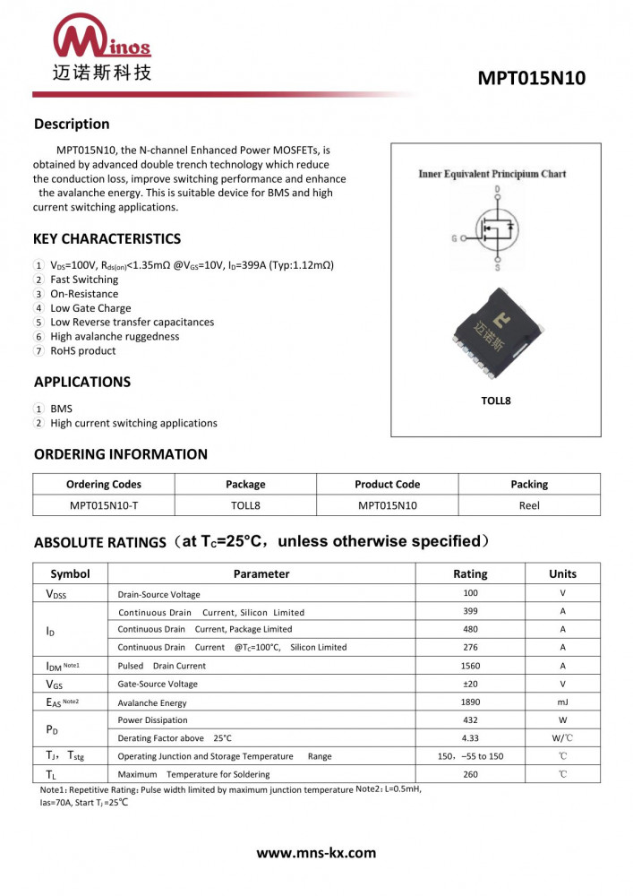 MPT015N10-T datasheet page 1