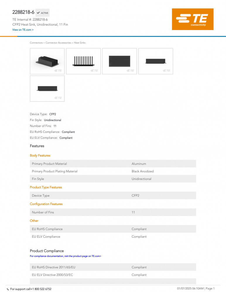 TE Connectivity 2288218-6 technical document page 1