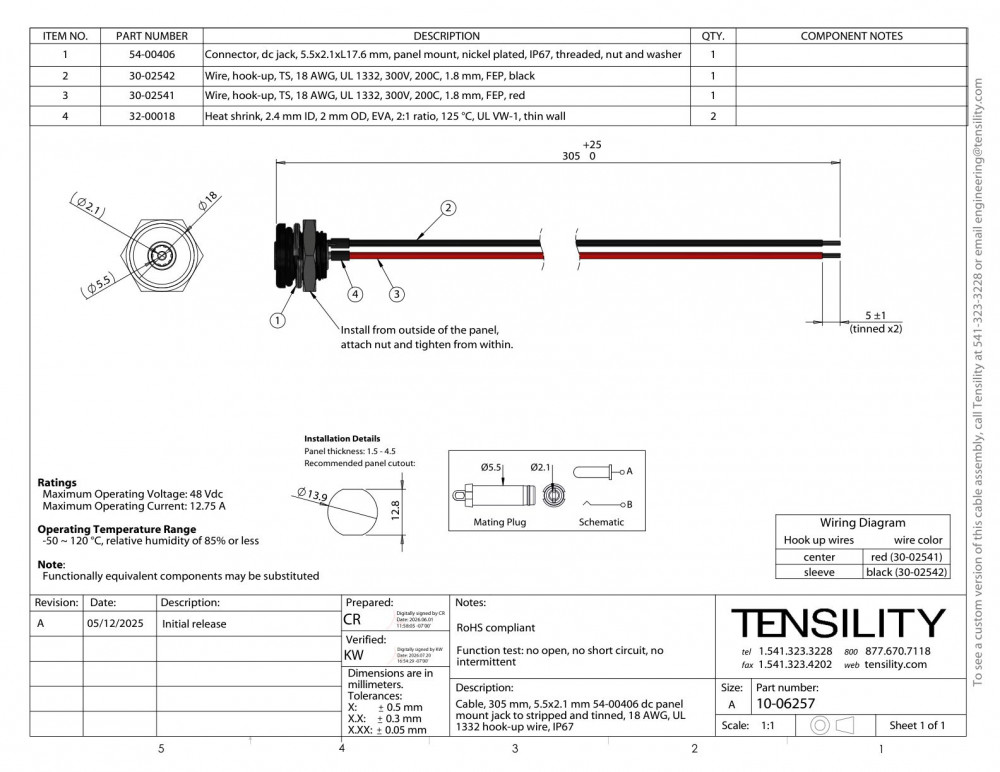 10-06257 product drawing and wiring information
