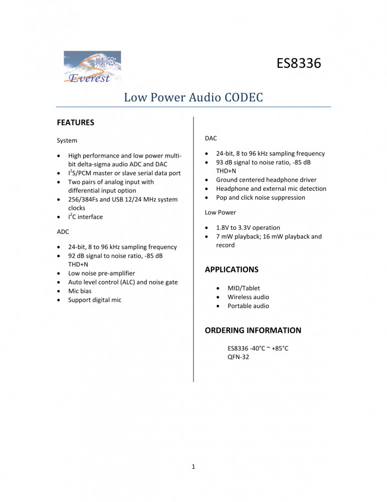 ES8336 datasheet page 1