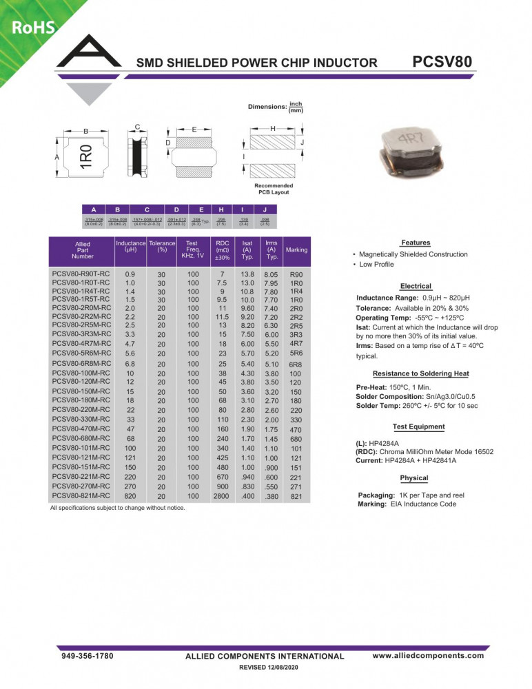 PCSV80 series technical document page