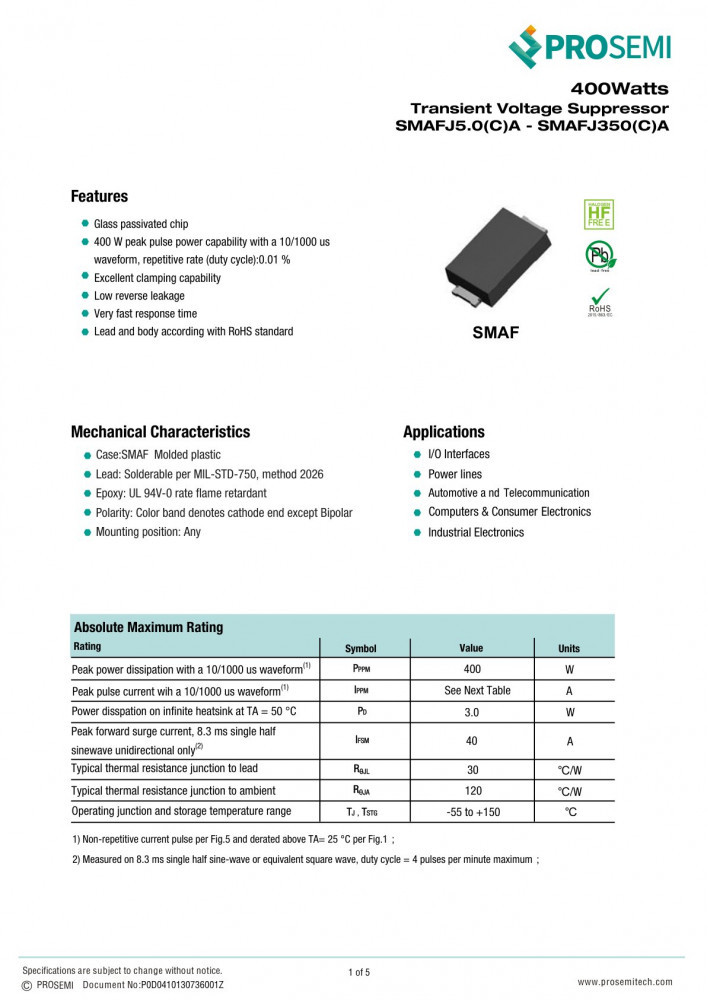 SMAFJ20A datasheet page 1