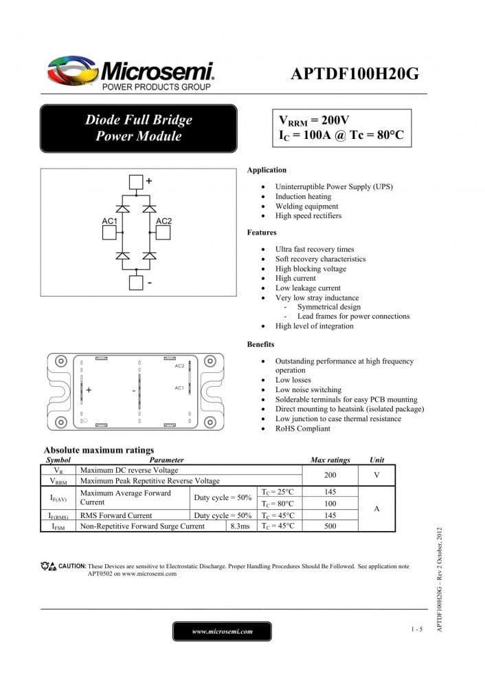 APTDF100H20G datasheet page 1