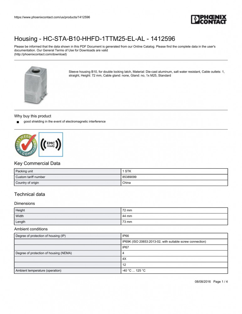 Phoenix Contact 1412596 product document page 1
