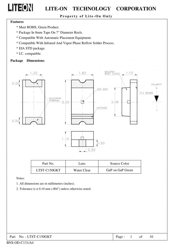 LTST-C150GKT datasheet page 2