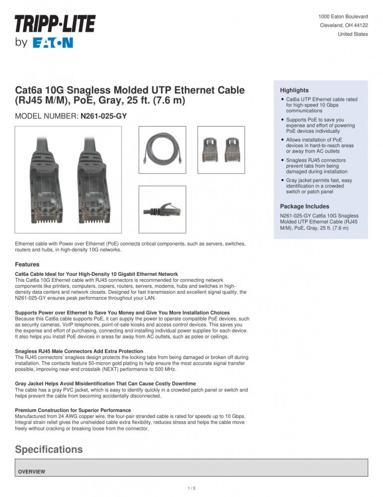 N261-025-GY technical document page 1