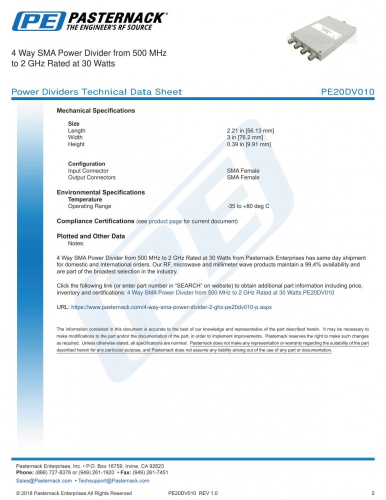 PE20DV010 technical document page 2