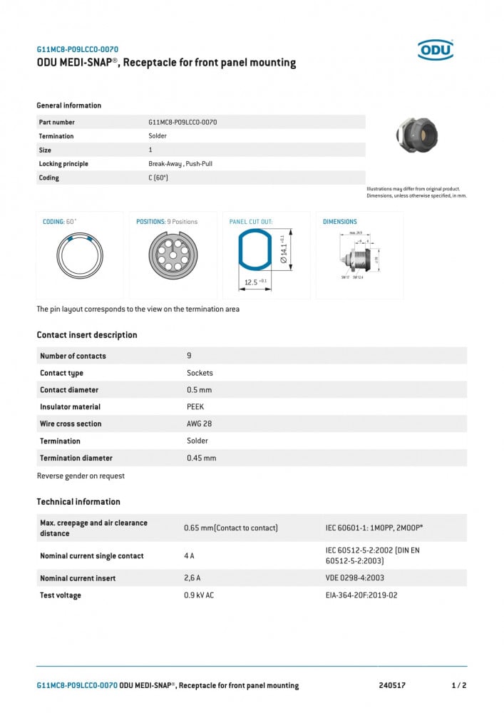 ODU MEDI-SNAP technical document page 1