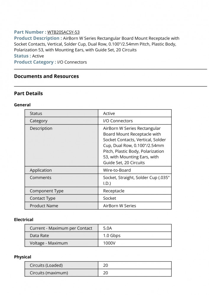 WTB20SACSY-53 technical document image, page 1