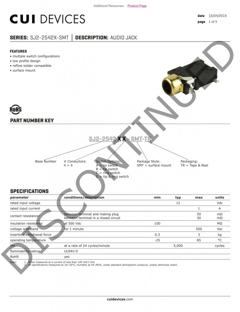 CUI SJ2-25424C-SMT-TR datasheet page 1