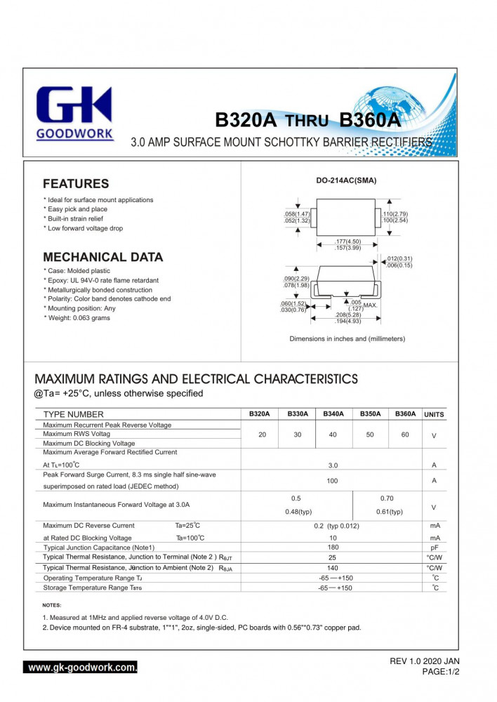 GOODWORK B340A-13 datasheet page 1