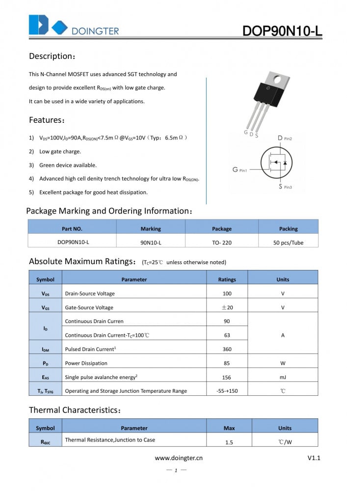 DOP90N10-L datasheet page 1