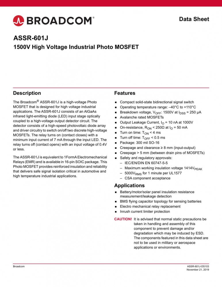 ASSR-601J datasheet page 1
