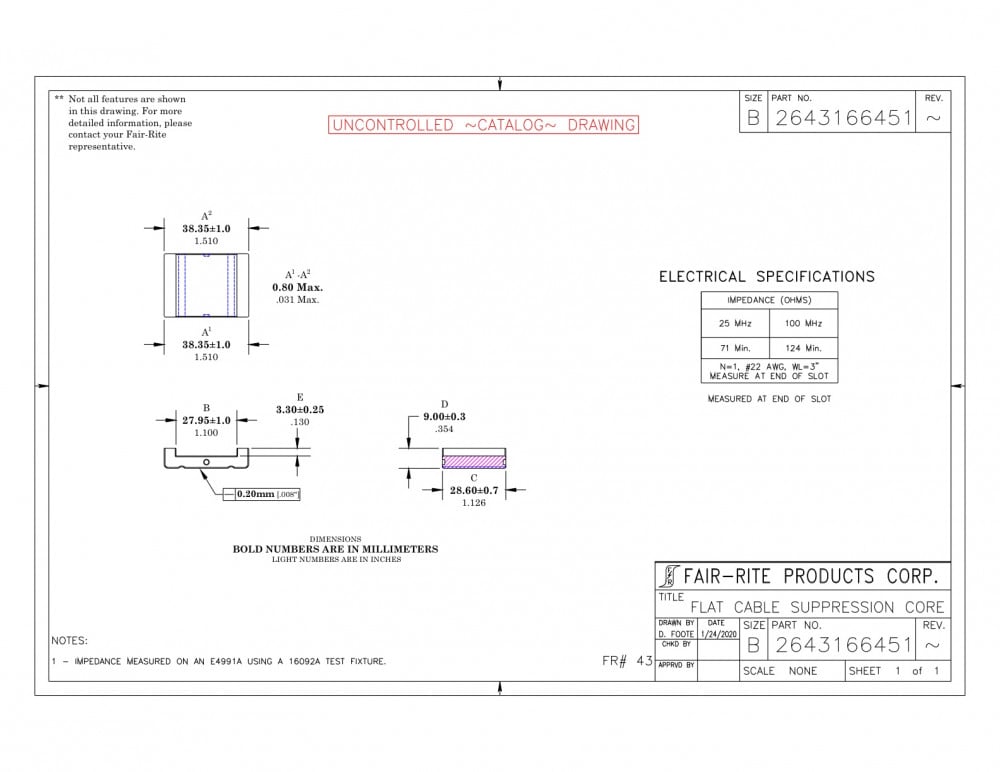 Fair-Rite 2643166451 manufacturer drawing