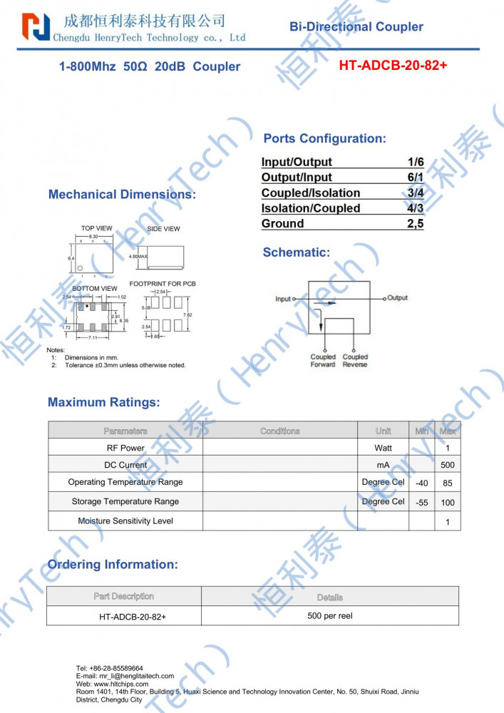 HT-ADCB-20-82+ mechanical dimensions and port configuration