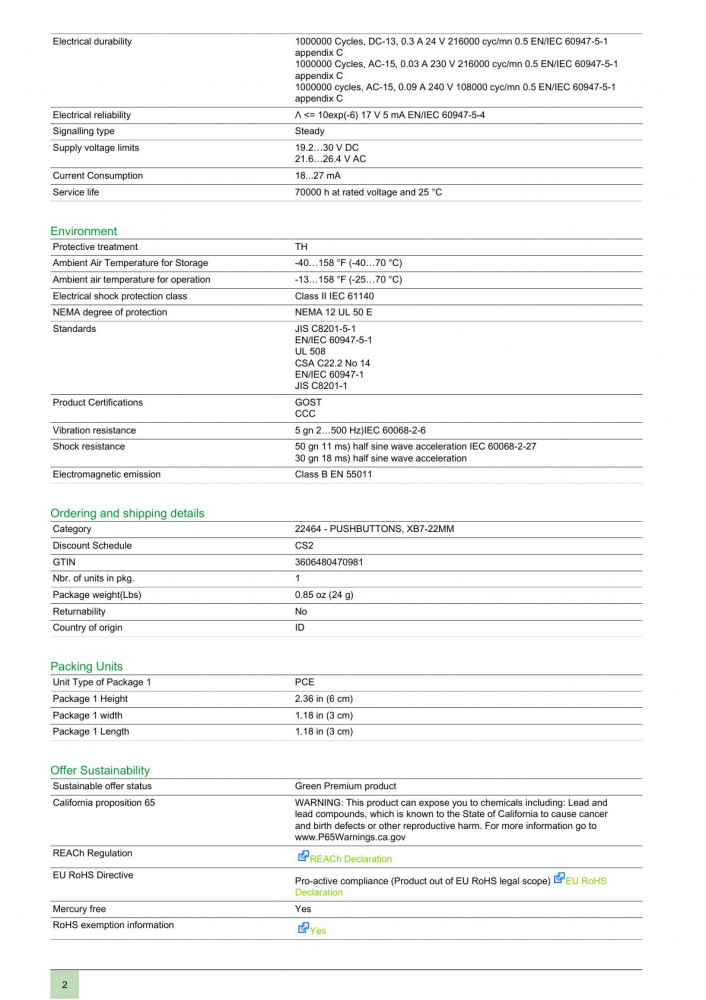 XB7NW38B1 technical document page 2