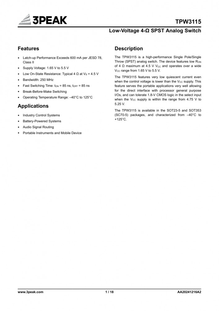 TPW3115 datasheet page 1