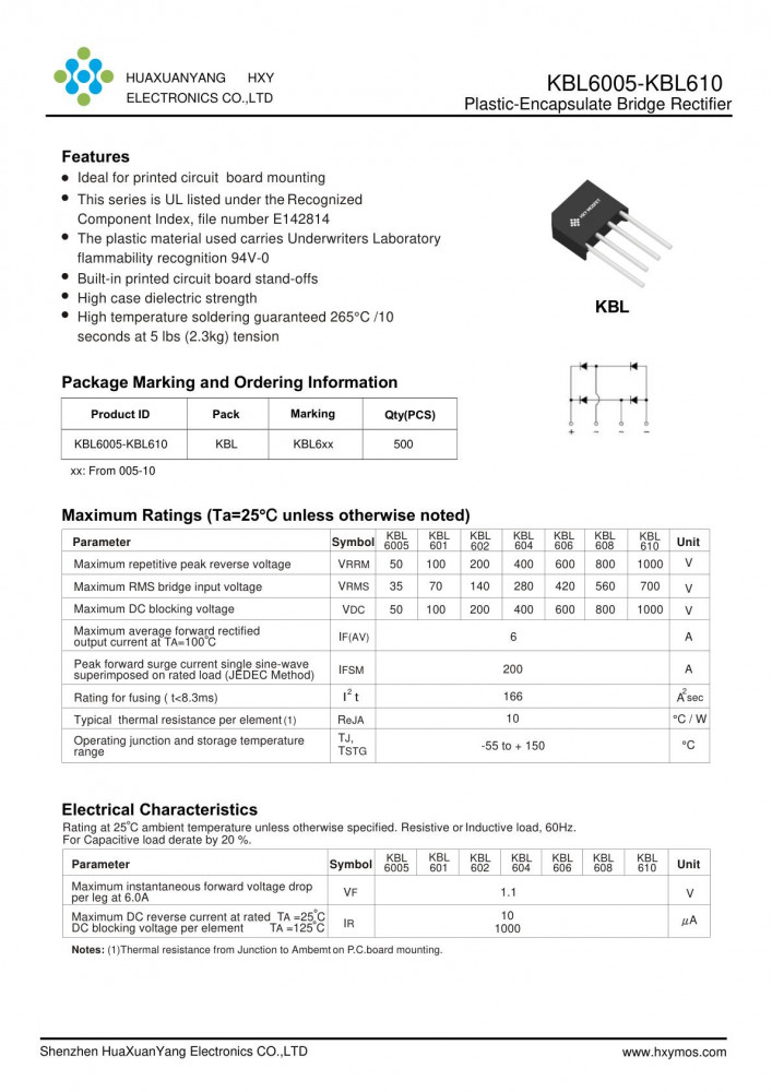 KBL610 datasheet page 1