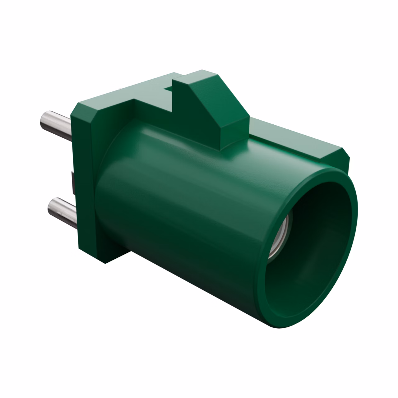 FAKRA Jack, Straight, PCB Receptacle, Through Hole, Die Cast Body, Tin (Sn) Plated, Keying Code E, Green, Tray, 50 Ohms for sale