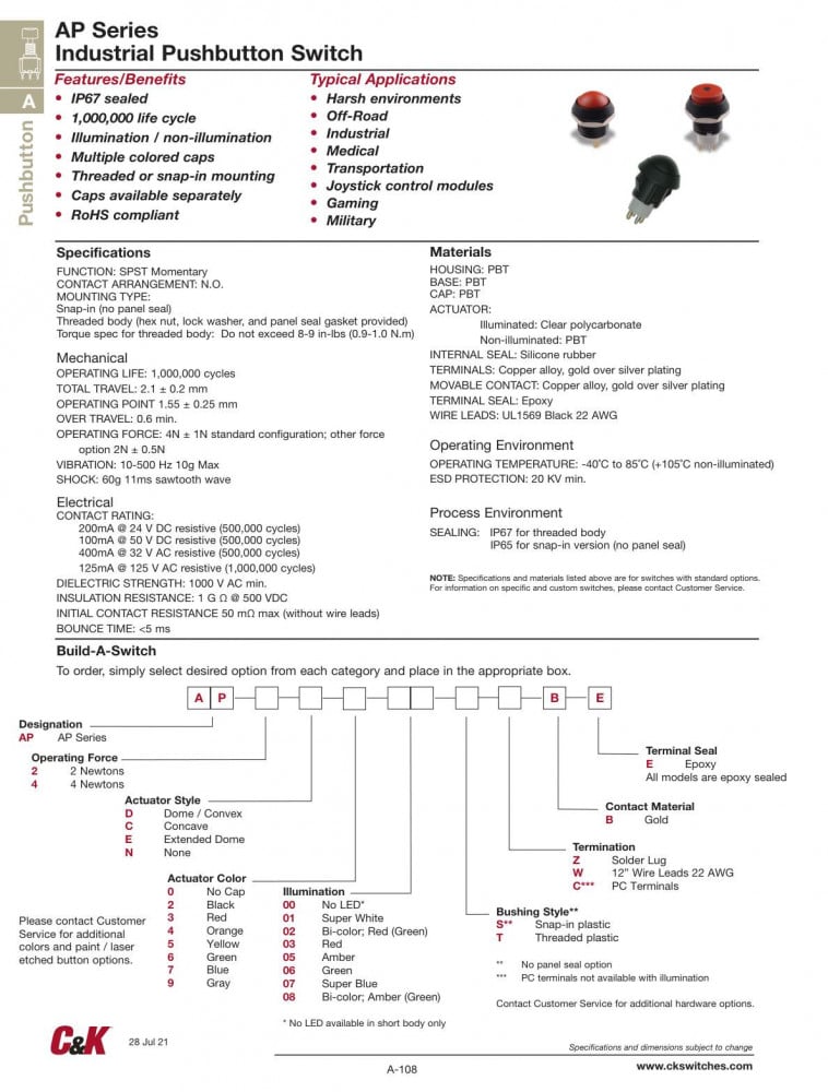 C&K AP Series datasheet page 1