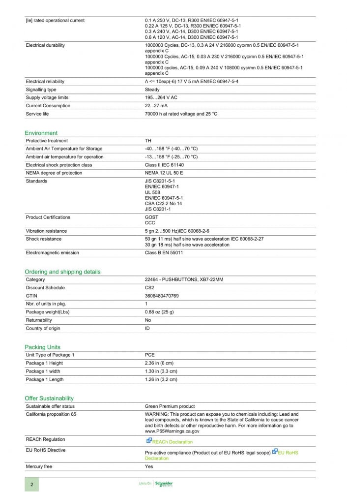 XB7NW33M1 technical document page 2