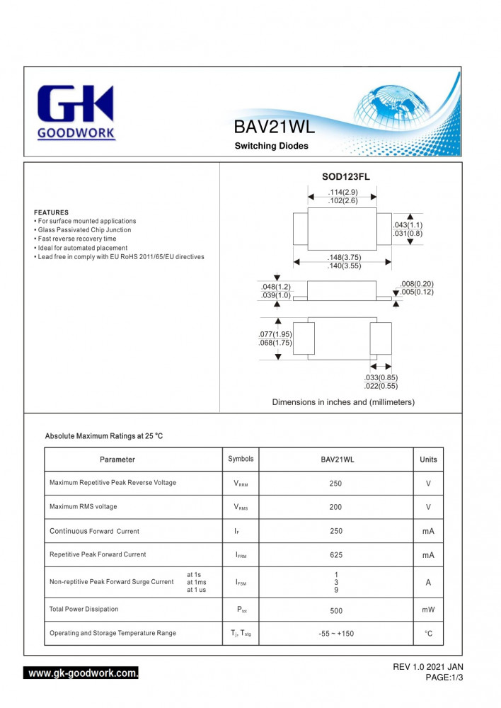 GOODWORK BAV21WL technical document page 1