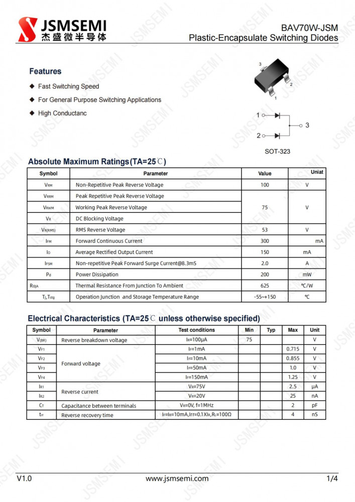 BAV70W-JSM datasheet page 1